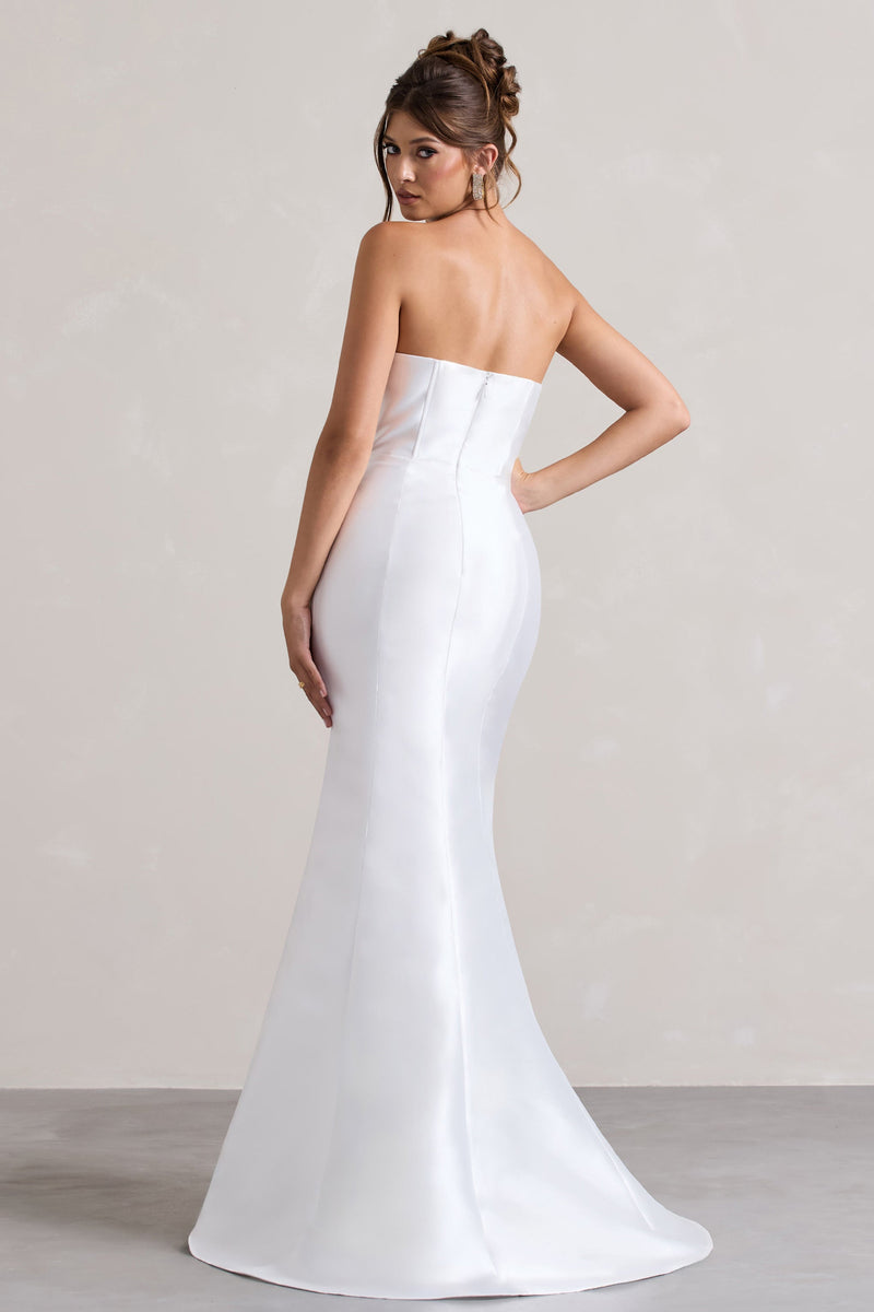 Define White Satin Asymmetric Fishtail Maxi Dress – Club L London - USA