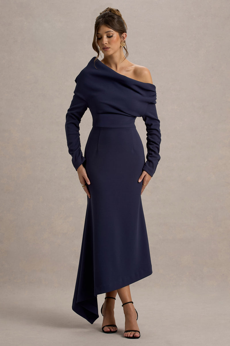 Lou Navy One-Shoulder Asymmetric Maxi Dress – Club L London - USA
