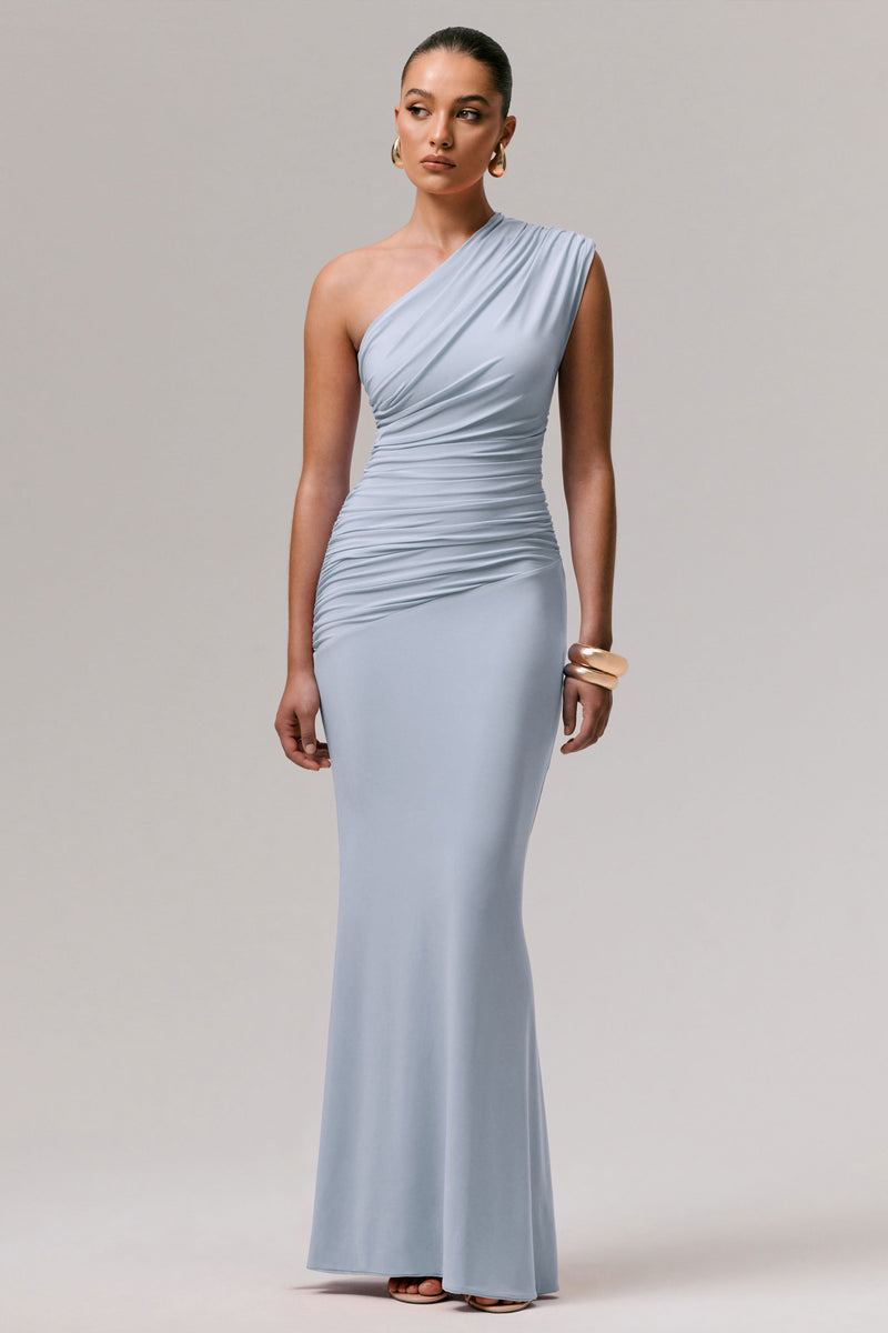 Mardi Powder Blue Asymmetric Maxi Dress With Ruching – Club L London - USA