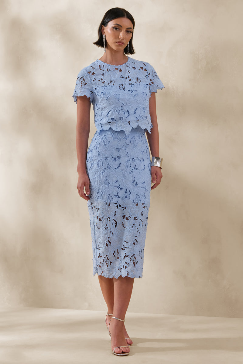 Aisling Powder Blue Lace Midi-Skirt – Club L London - USA