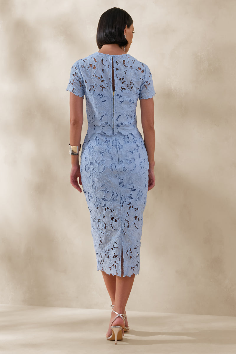 Aisling Powder Blue Lace Midi-Skirt – Club L London - USA