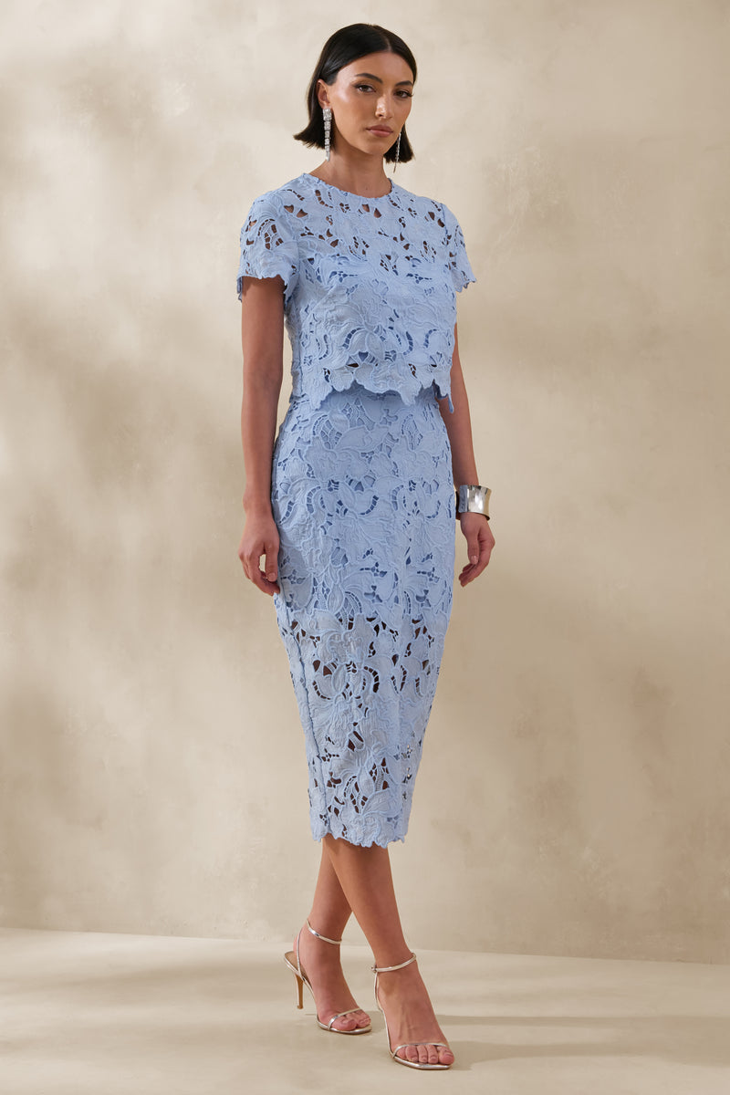 Ina Powder Blue Lace Crew-Neck Crop-Top – Club L London - USA