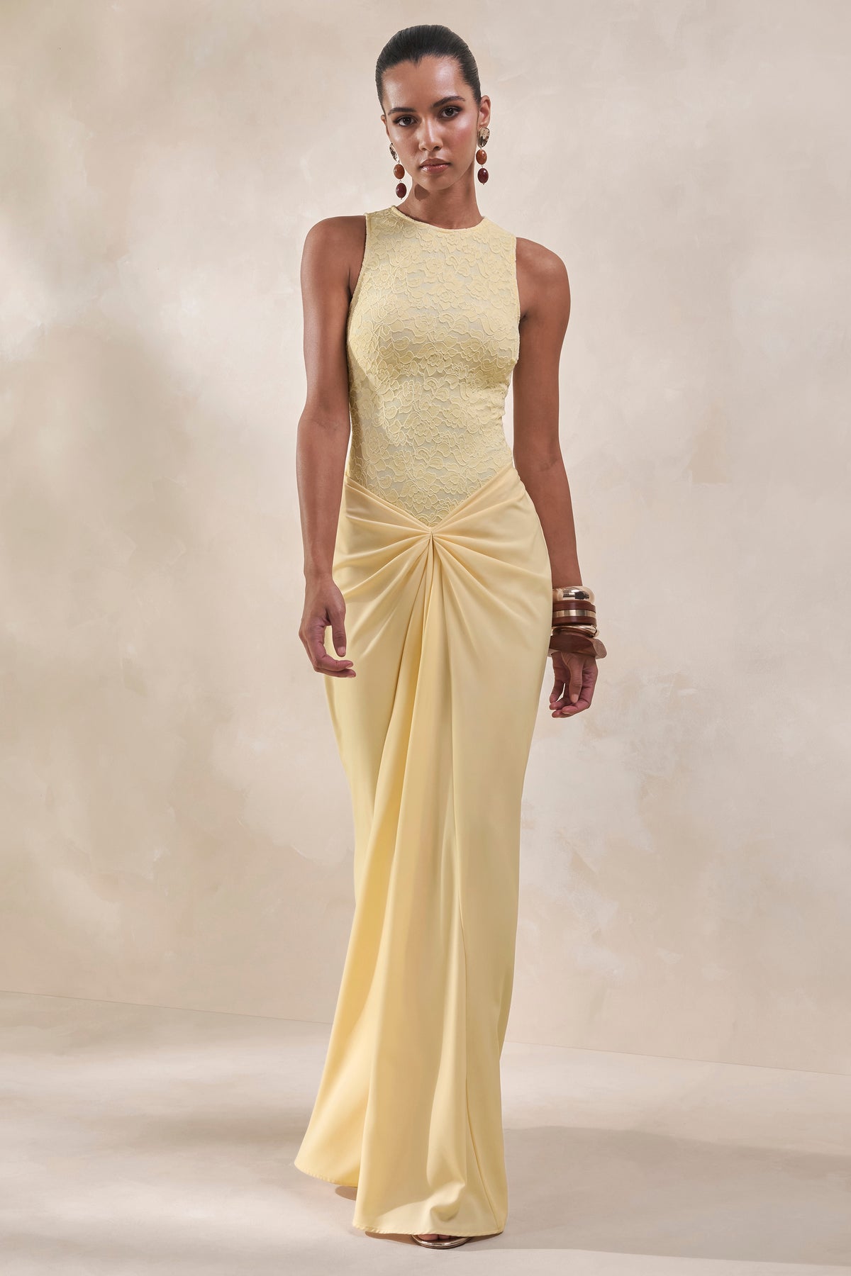 Setaria Lemon Satin Maxi-Skirt With Gathered-Detailing And Sash – Club ...