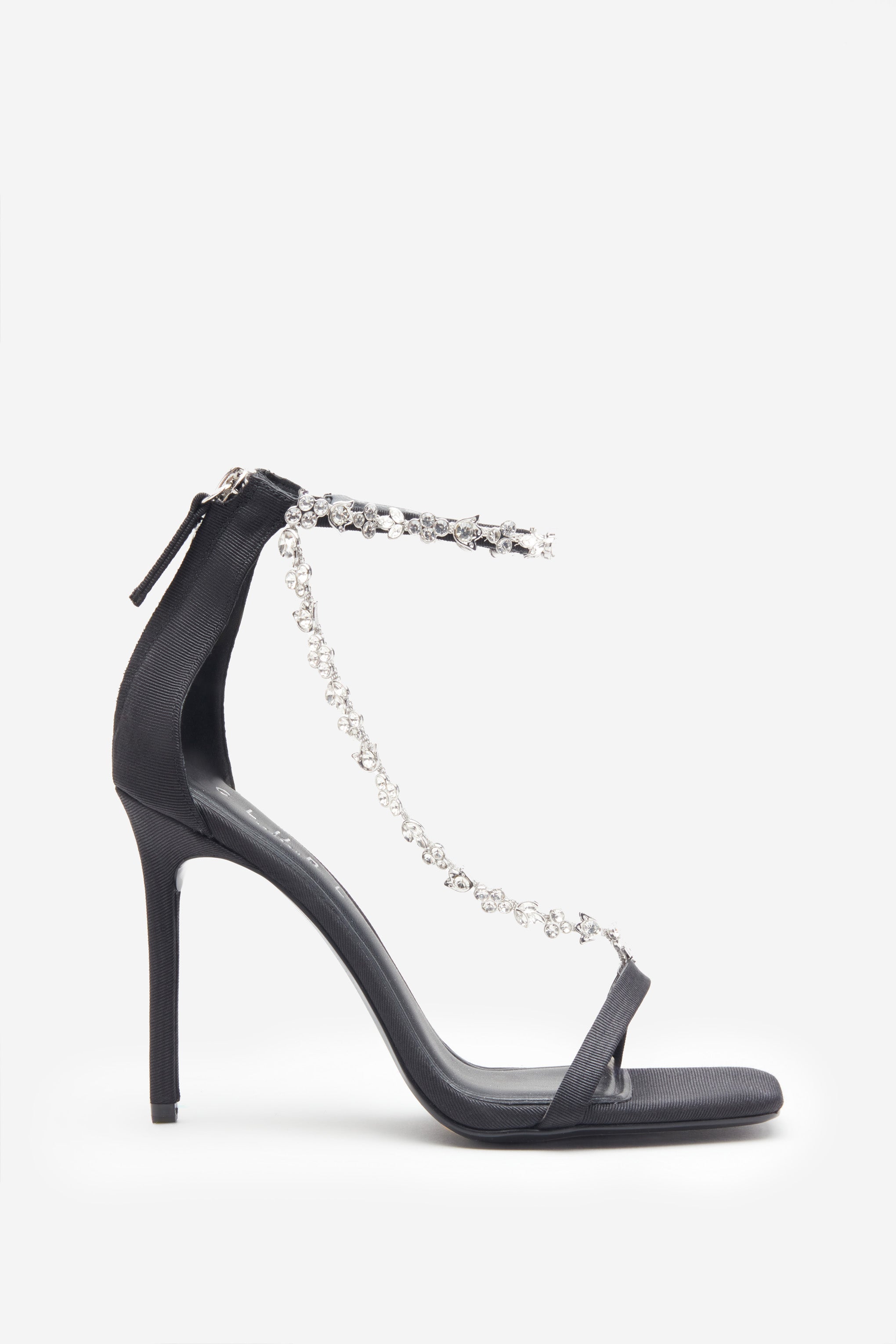 Oh Please Black Strappy Heeled Sandals With Diamante Chains Club L London USA