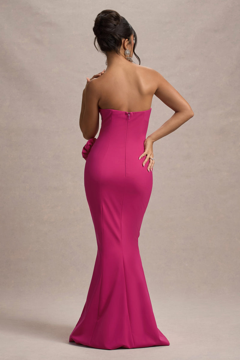 Best Of The Best Dark Pink Strapless Fishtail Maxi Dress With Corsag ...