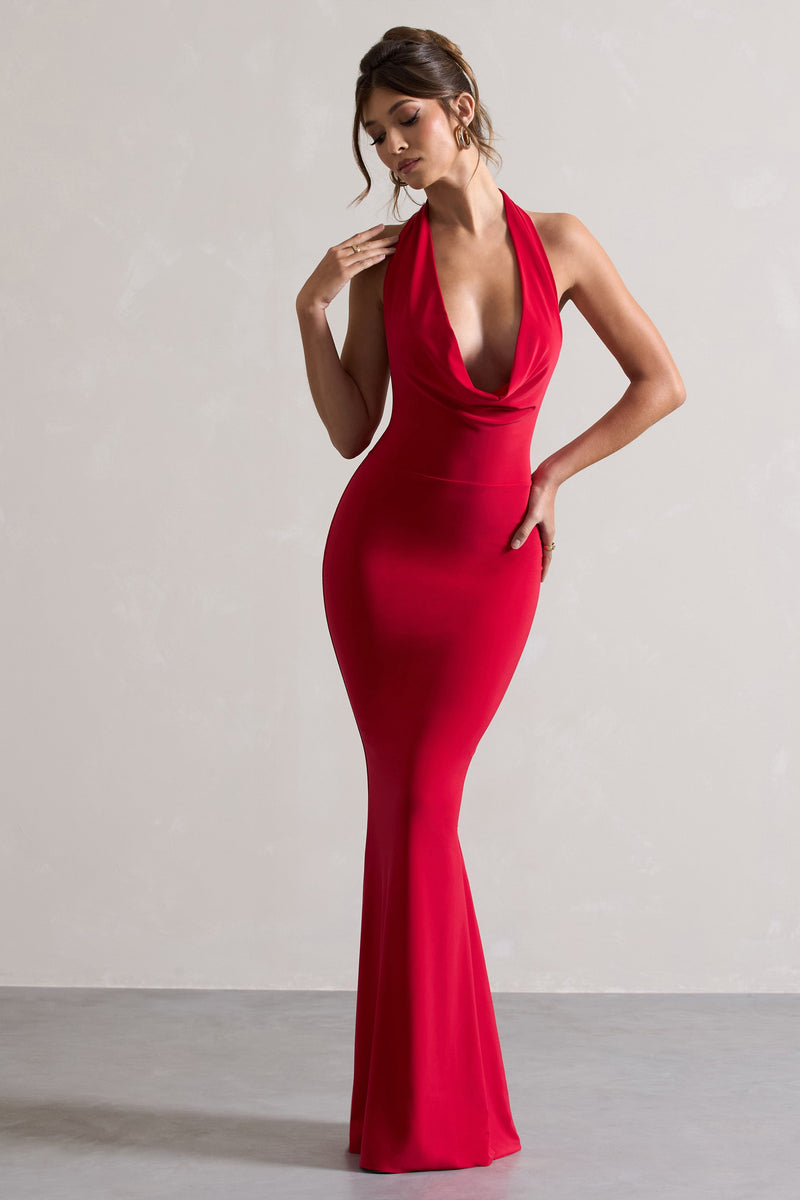 Milani Red Backless Cowl Neck Fishtail Maxi Dress – Club L London - USA
