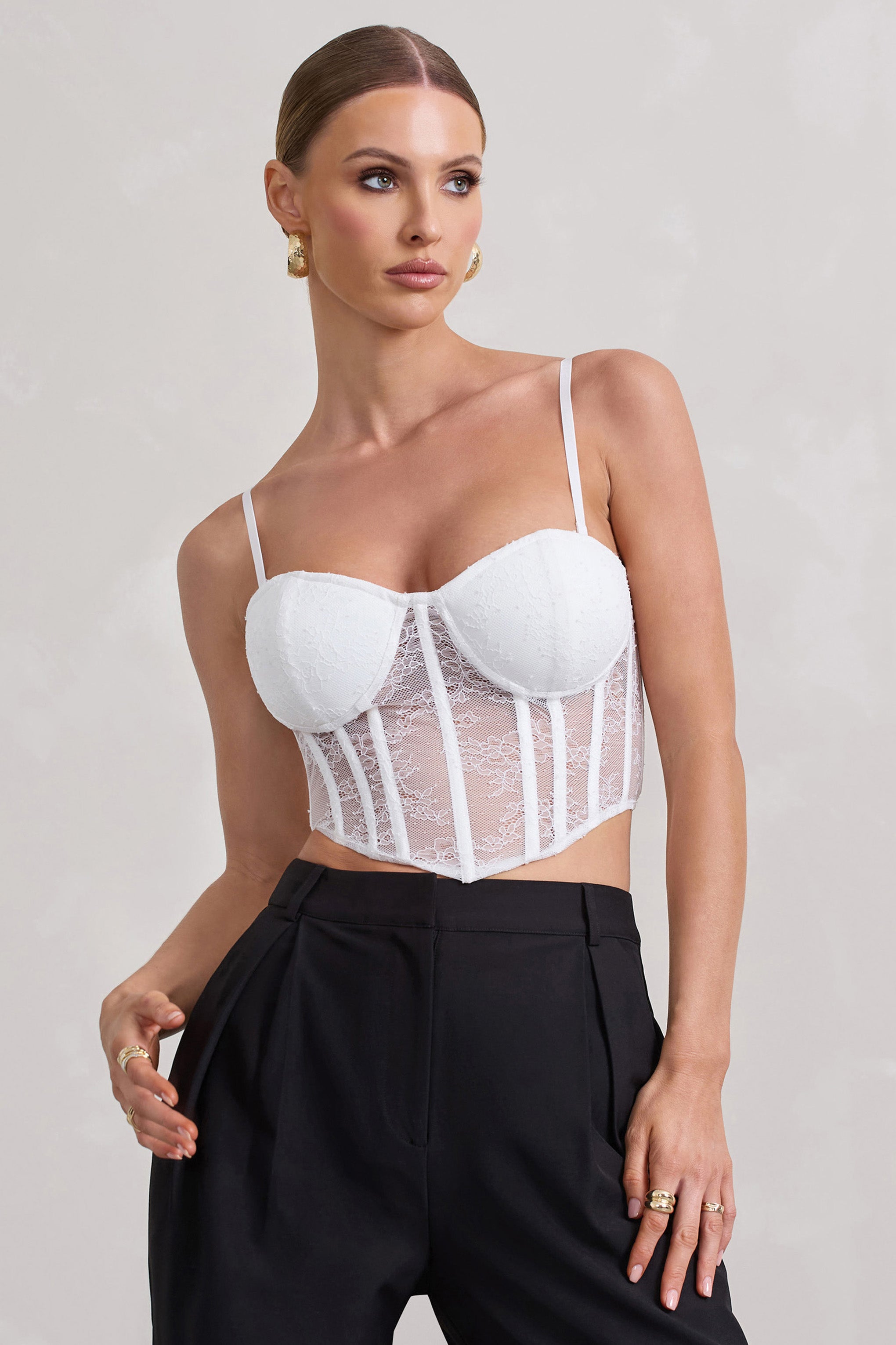 Imagination White Lace Structured Corset Top US 10 White