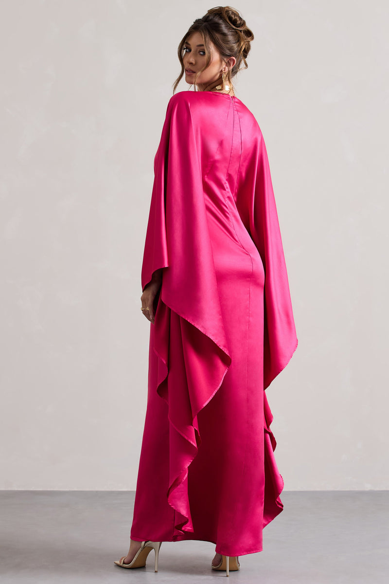 Alohi Hot Pink Satin Plunge Cape Maxi Dress – Club L London - USA