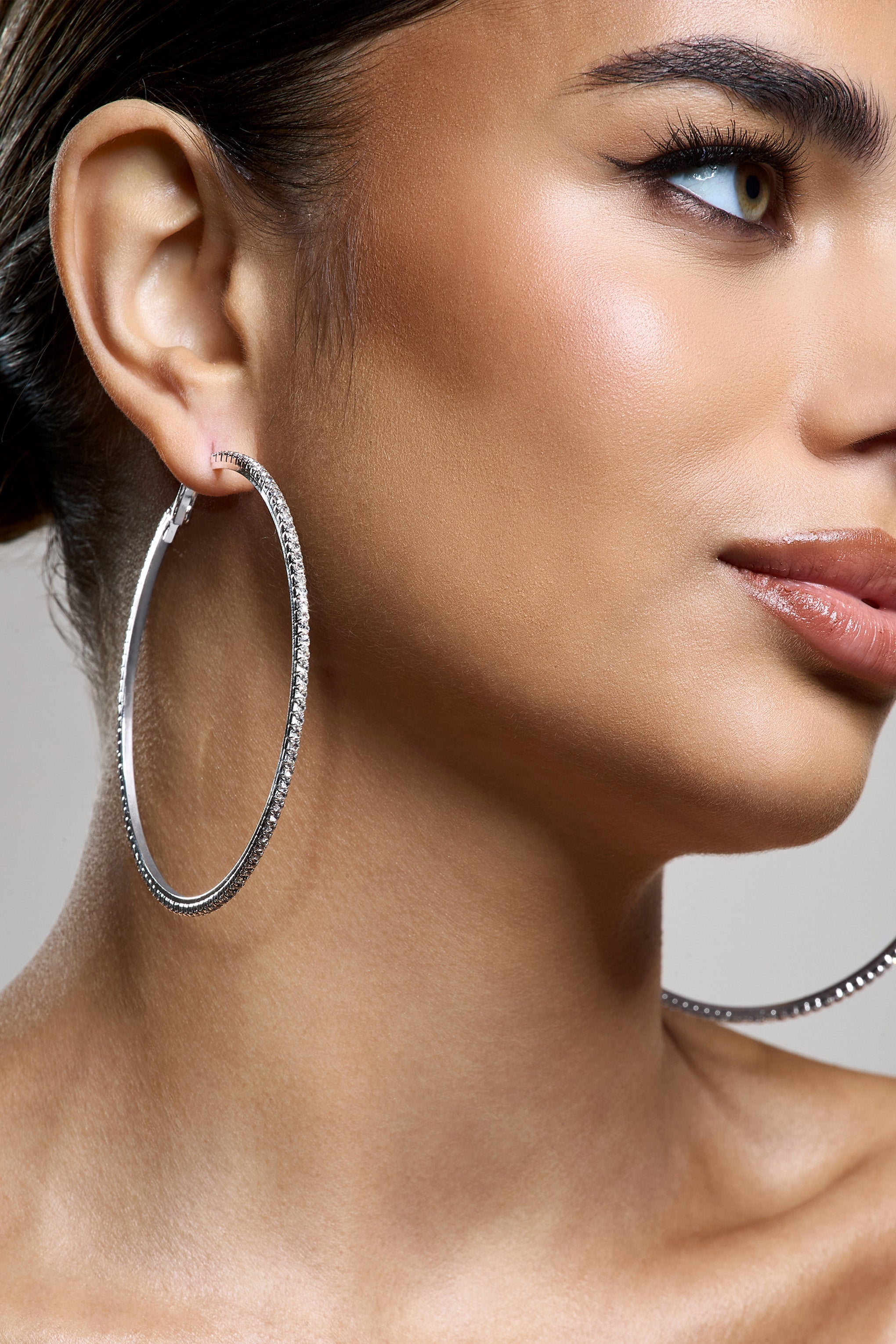 Small silver diamante hoop earrings store