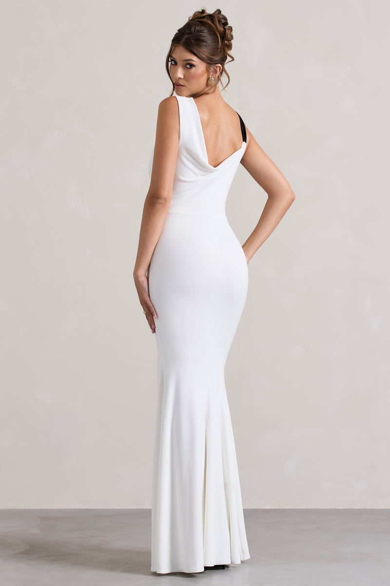 A Catch White Cowl-Neck Split Maxi Dress With Bow – Club L London - USA
