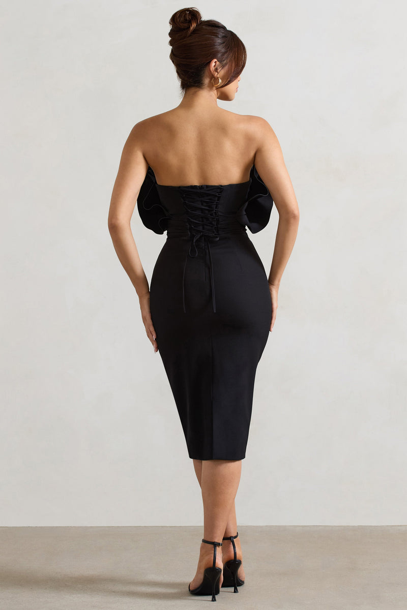 Oria Black Ruffled Strapless Midi Dress – Club L London - USA