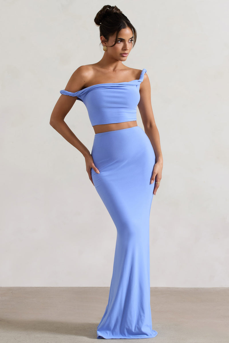 Neve Blue Gathered Maxi Skirt – Club L London - USA