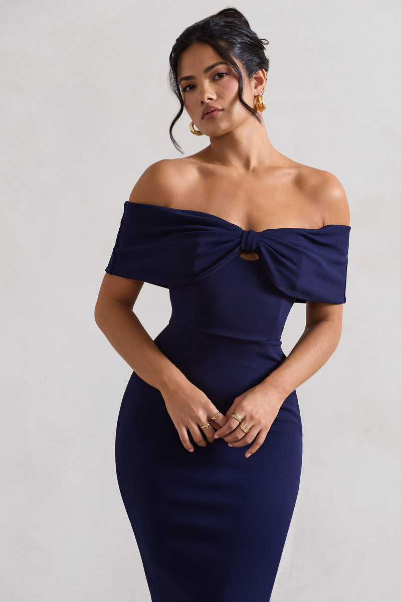 Hope Navy Bow Bardot Midi Dress – Club L London - USA
