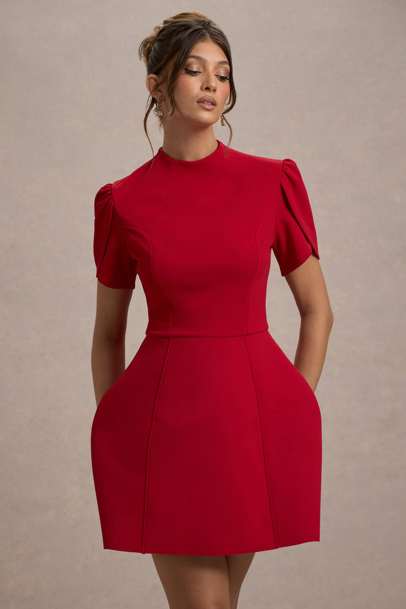 Carabella Red High-Neck Short-Sleeve Mini Dress – Club L London - USA