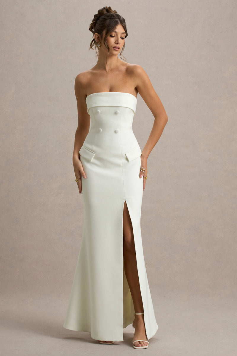 Lucia Cream Bandeau Tailored Maxi Dress With Split – Club L London - USA