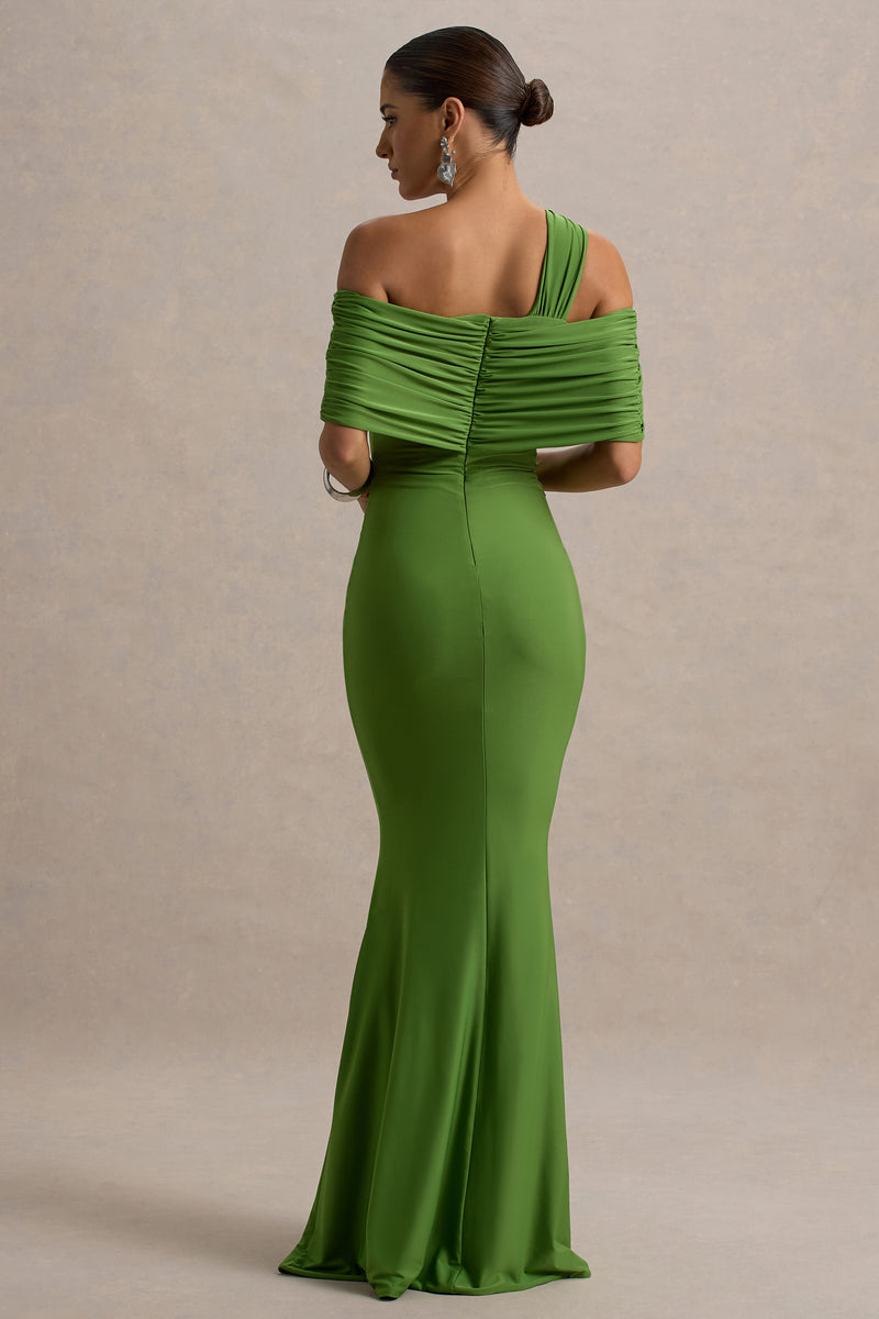 Nala Green Asymmetric Maxi Dress With Split – Club L London - USA