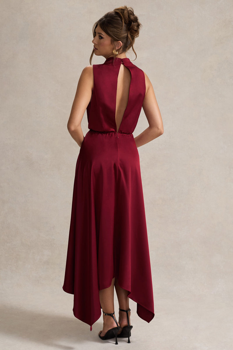 Kerri Berry Satin Cowl-Neck Maxi Dress – Club L London - USA