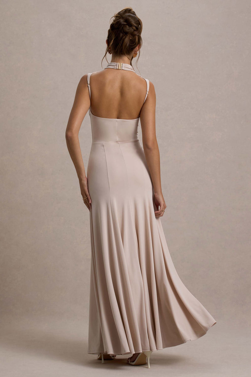 Ulani Champagne High-Neck Maxi Dress With Open Back – Club L London - USA