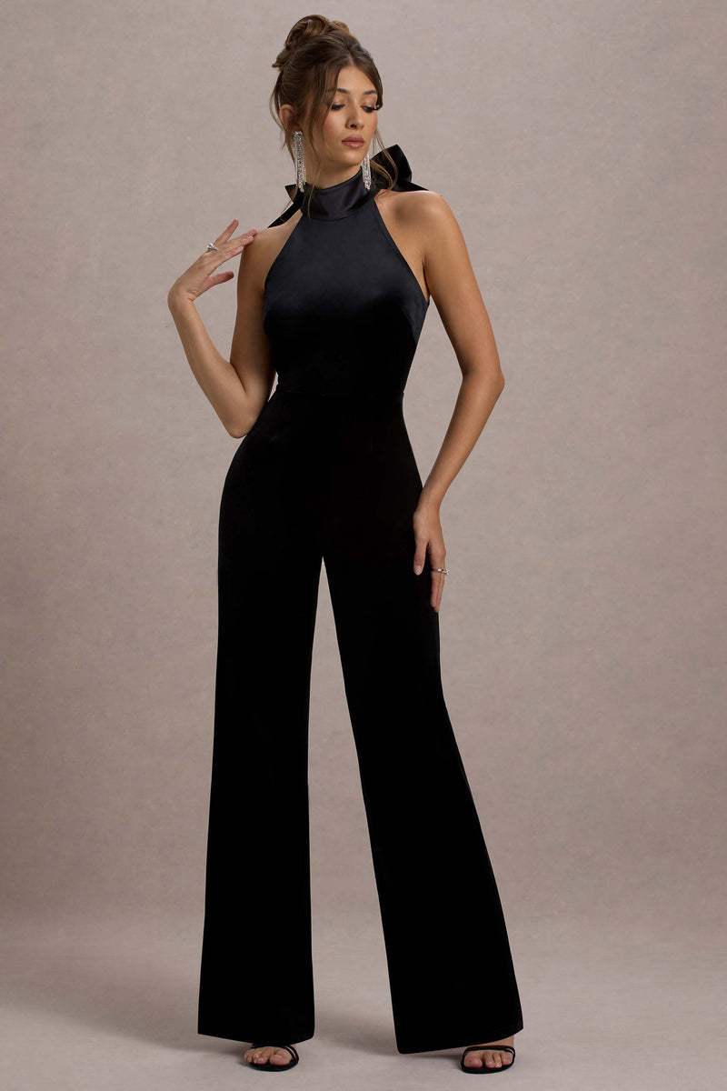 Alondra Black Velvet High-Neck Straight-Leg Jumpsuit – Club L London - USA