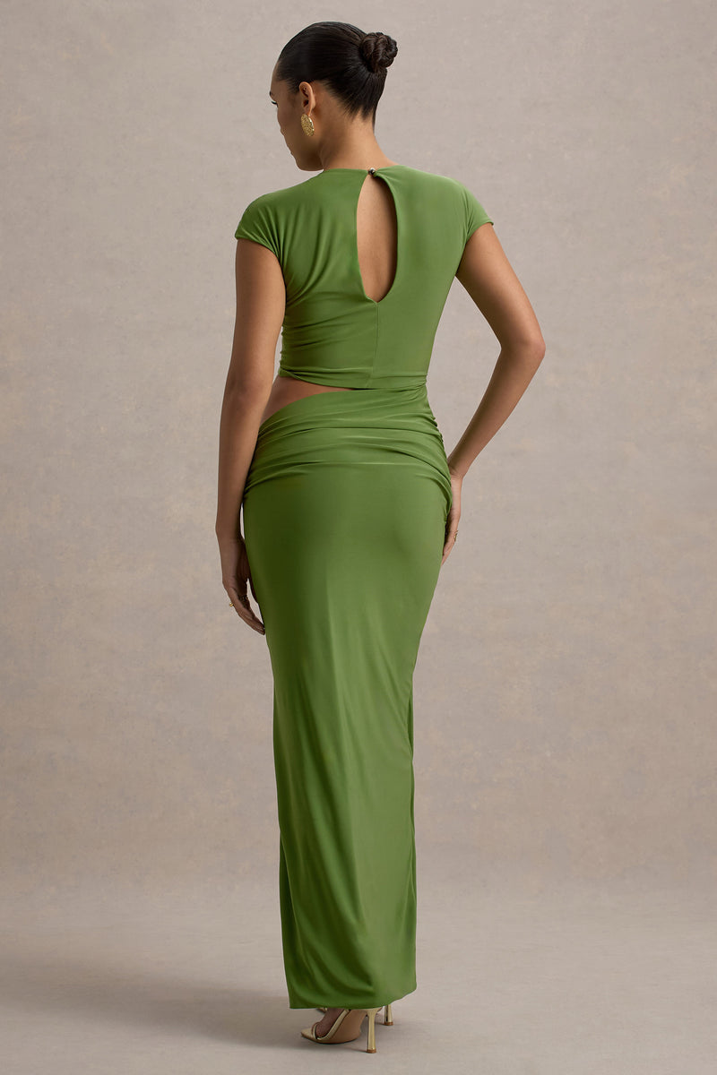 Pia Green Short-Sleeve Maxi Dress With Cut-Out – Club L London - USA