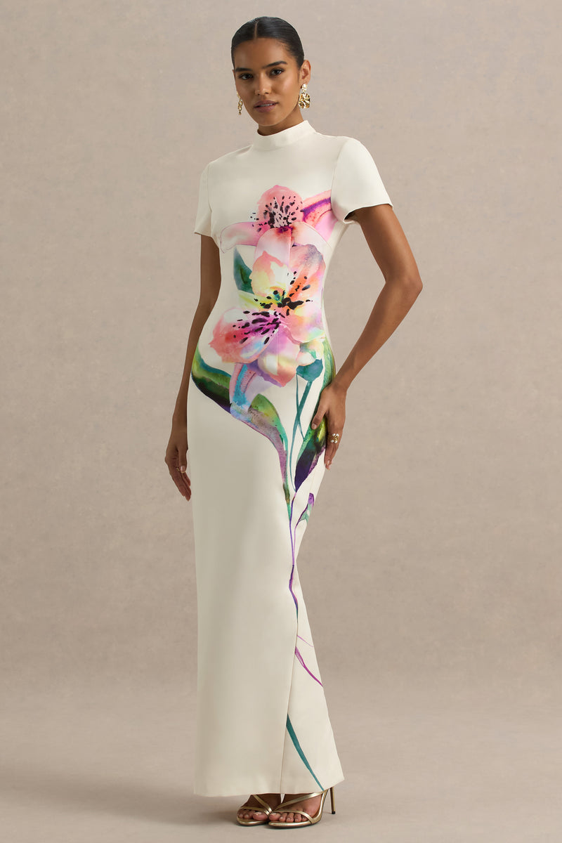 Hessie White Lily Print High-Neck Maxi Dress – Club L London - USA