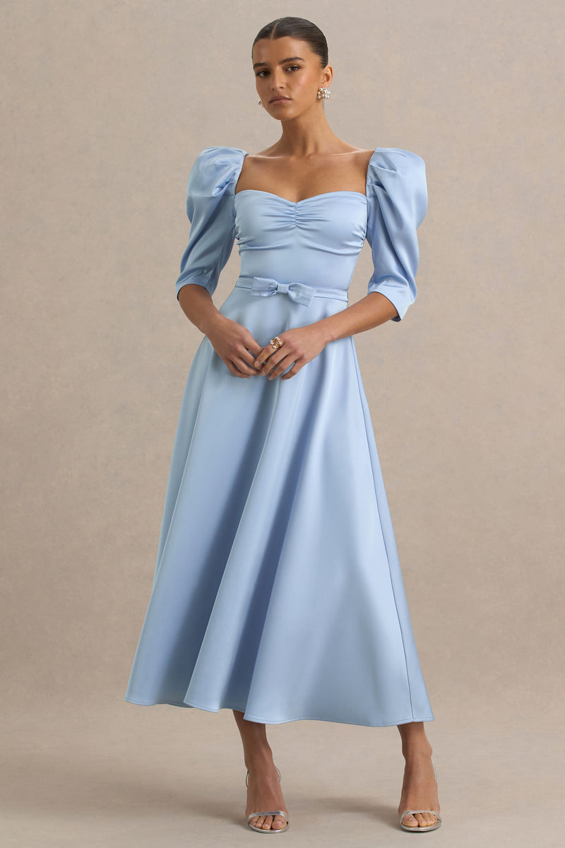 Rosey Powder Blue Satin Sweetheart Midi Dress – Club L London - USA