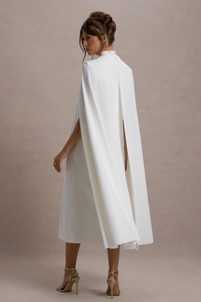Carnation White Long-Sleeve Midi Dress With Cape – Club L London - USA