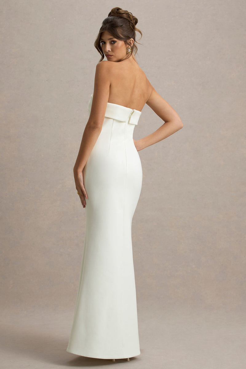 Lucia Cream Bandeau Tailored Maxi Dress With Split – Club L London - USA