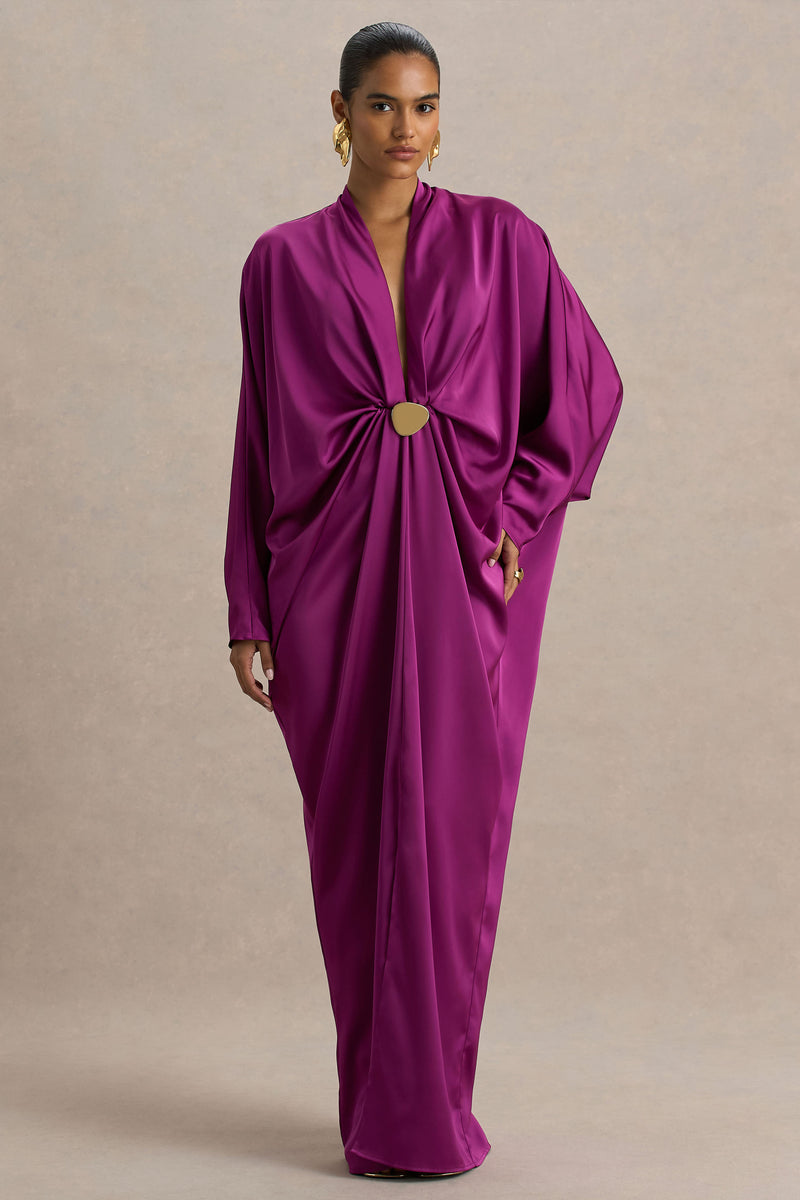 Tina Pink Satin Plunge-Neck Embellished Maxi Dress – Club L London - USA