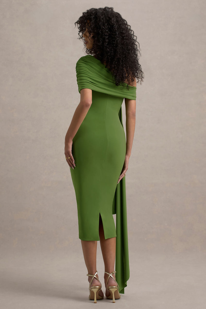 Vallea Green One-Shoulder Draped Midi Dress – Club L London - USA