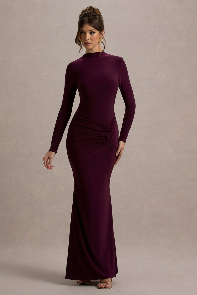 Reid Plum Long-Sleeve Gathered Maxi Dress – Club L London - USA