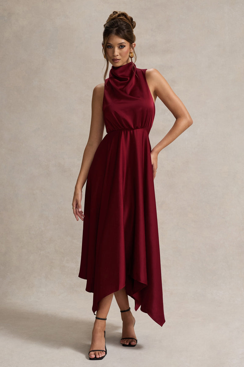 Kerri Berry Satin Cowl-Neck Maxi Dress – Club L London - USA