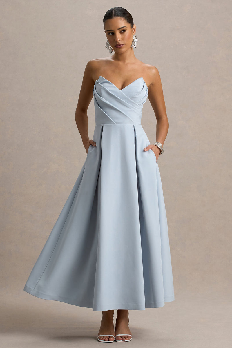Reigning Beauty Powder Blue Sweetheart Midi Dress With Volume Hem ...