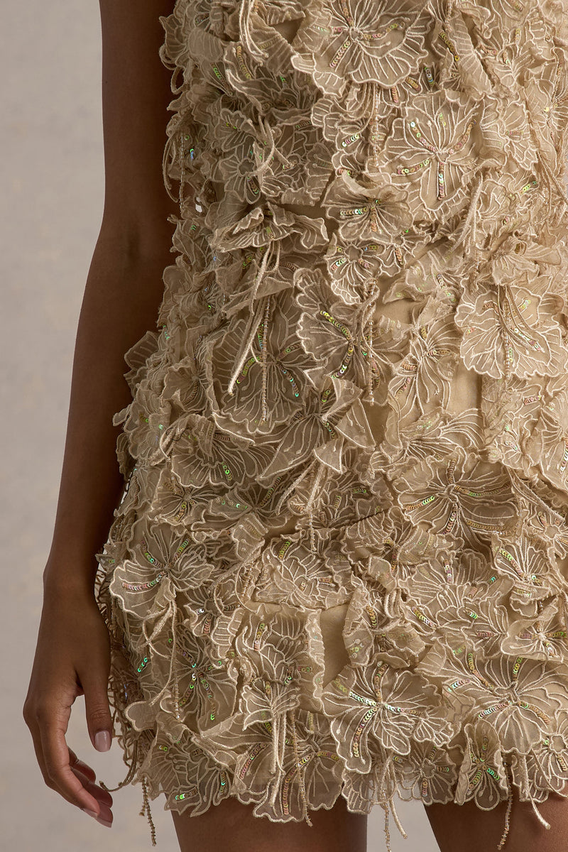 Kamara Nude Sequin Floral Halter-Neck Mini Dress – Club L London - USA