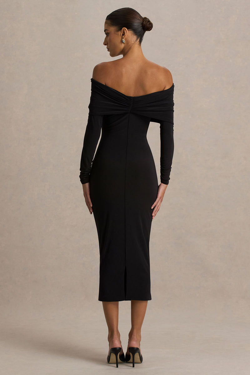 Spark Black Bardot-Neck Midi Dress With Bow Detail – Club L London - USA