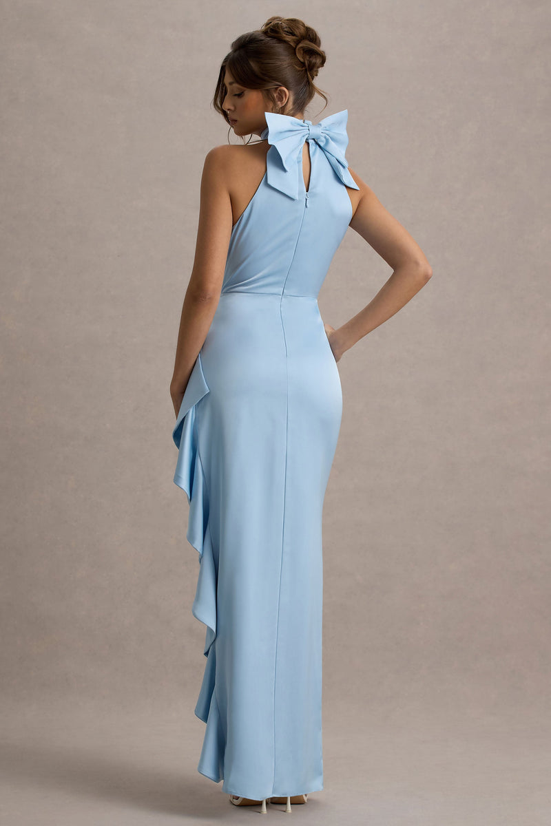 Maureen Powder Blue Satin High-Neck Draped Maxi Dress – Club L London - USA