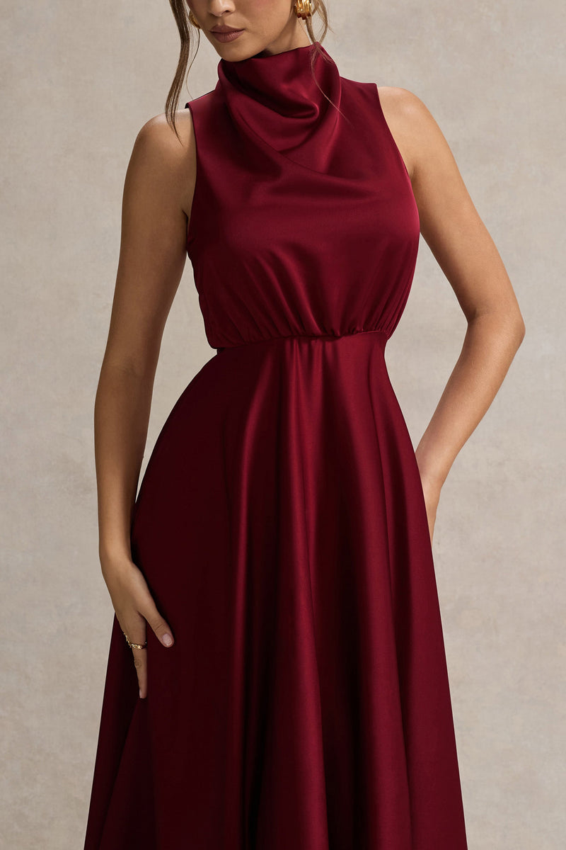 Kerri Berry Satin Cowl-Neck Maxi Dress – Club L London - USA