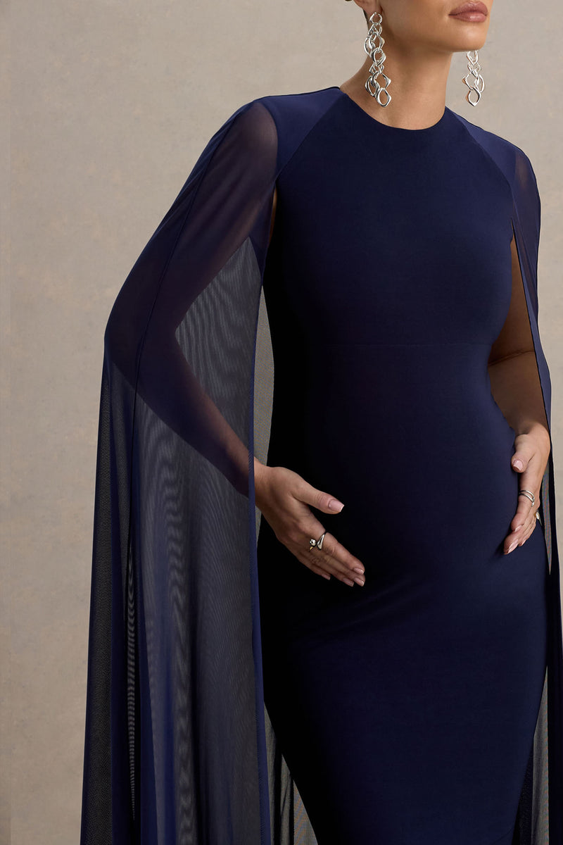 Currant Navy High-Neck Maternity Maxi Dress With Cape – Club L London - USA