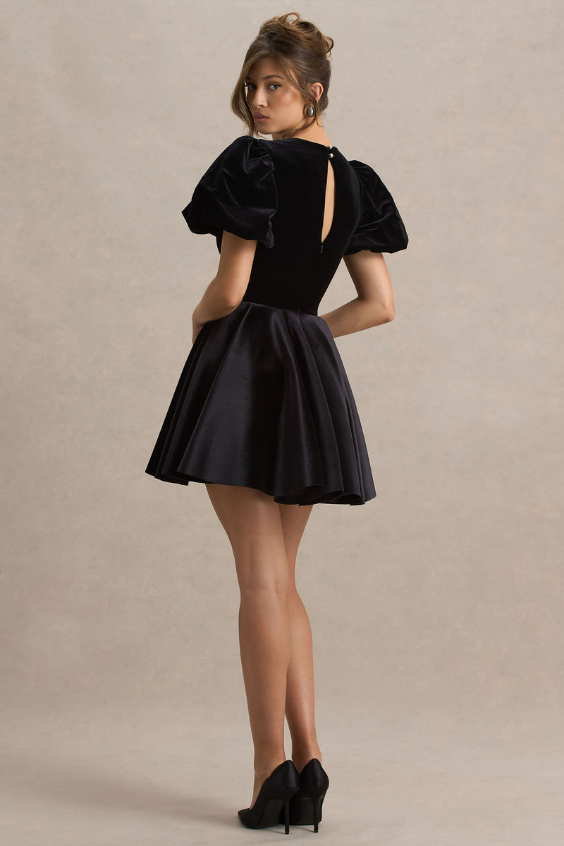 Priya Black Velvet Mini Dress With Puff Sleeves – Club L London - USA