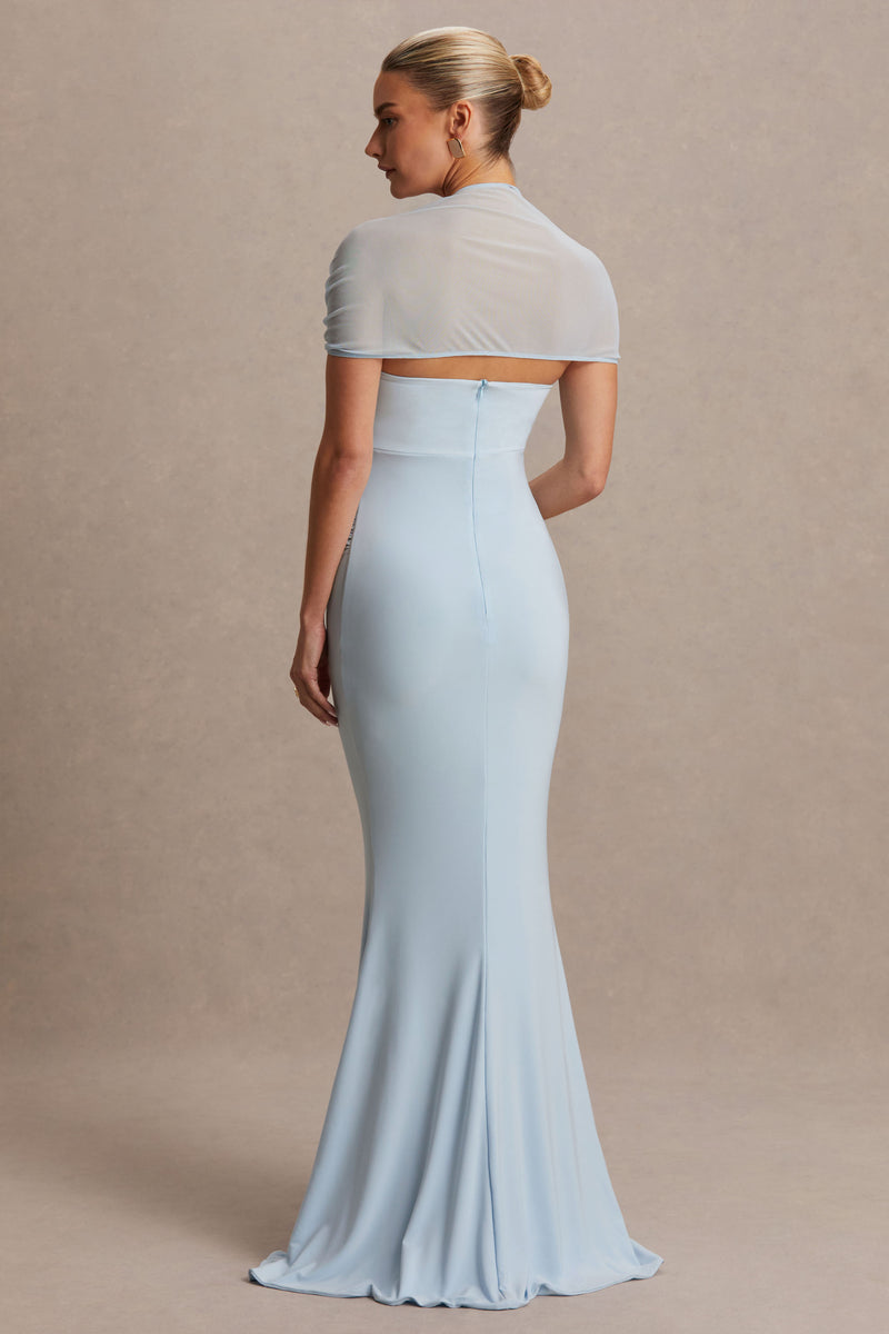 Dome Powder Blue Square-Neck Mesh-Sleeve Maternity Maxi Dress – Club L ...