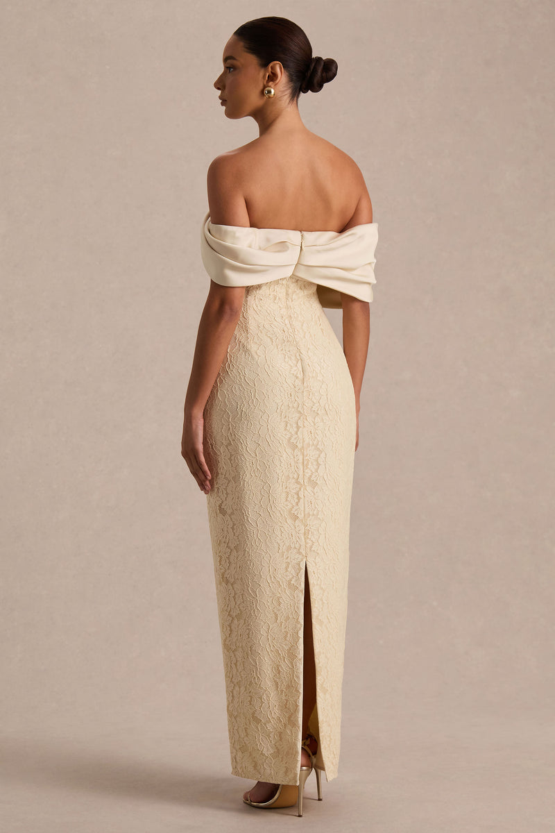 Solora Cream Lace Twisted Bardot-Neck Maxi Dress – Club L London - USA