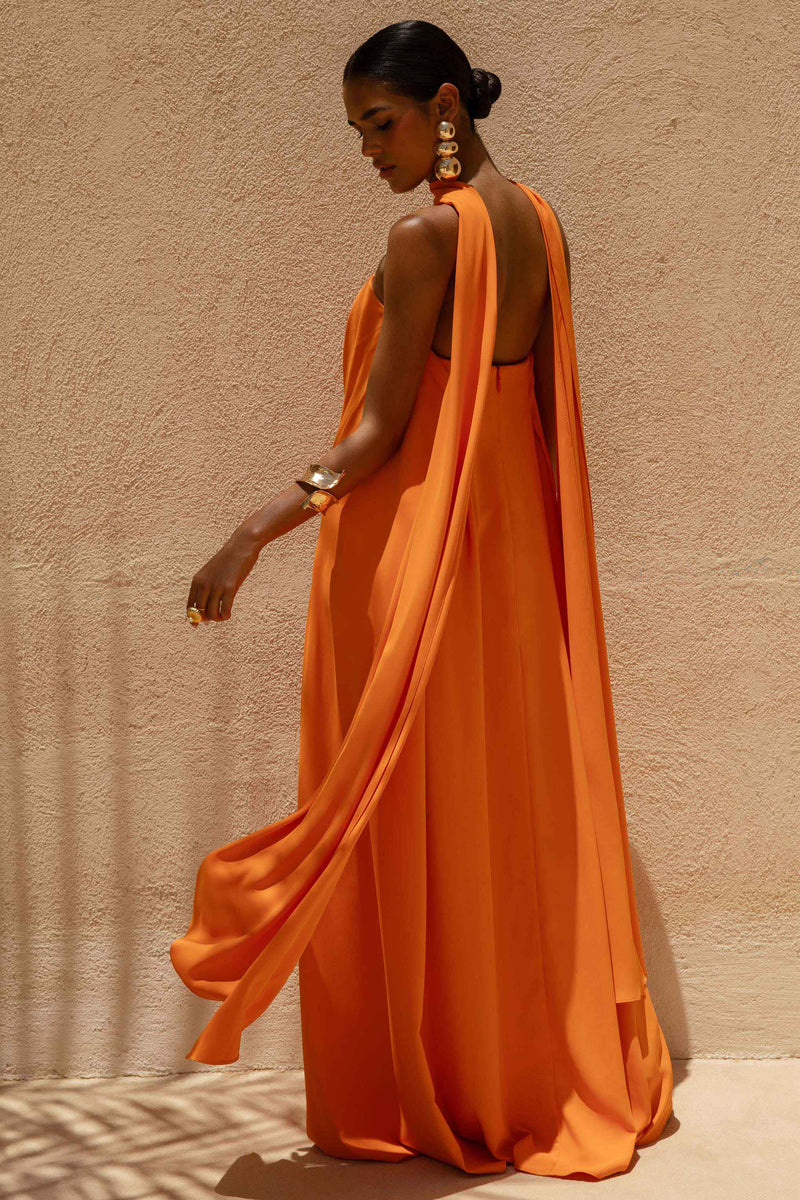 Cerise Orange High-Neck Maxi Dress With Open-Back – Club L London - USA