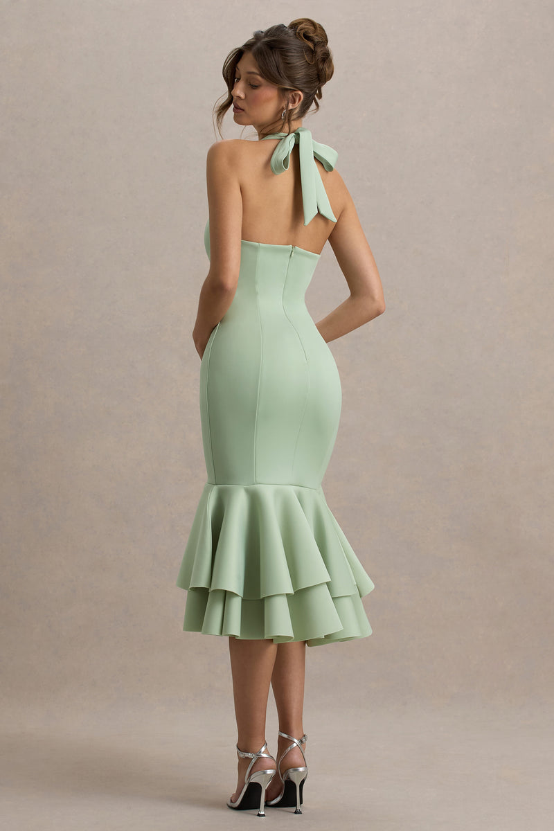 Arla Light Green Halter Neck Ruffle Trim Midi Dress – Club L London - USA