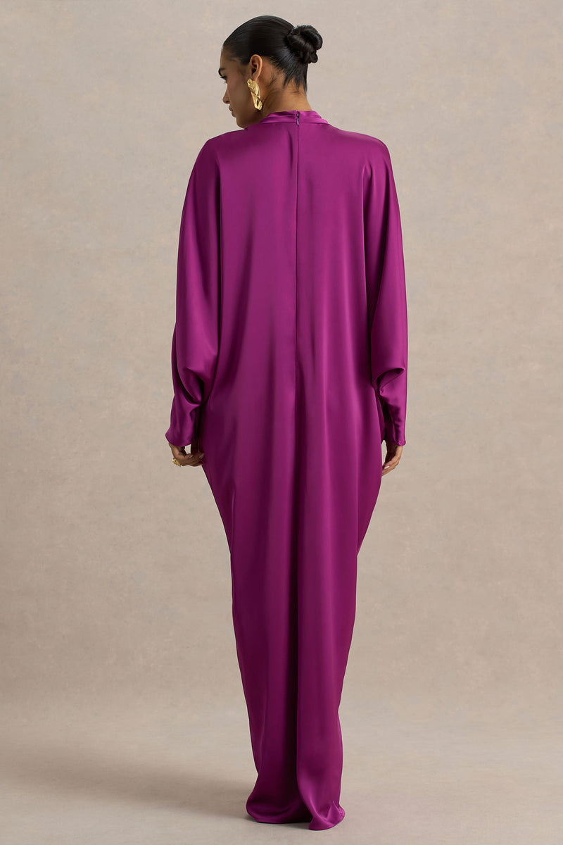 Tina Pink Satin Plunge-Neck Embellished Maxi Dress – Club L London - USA