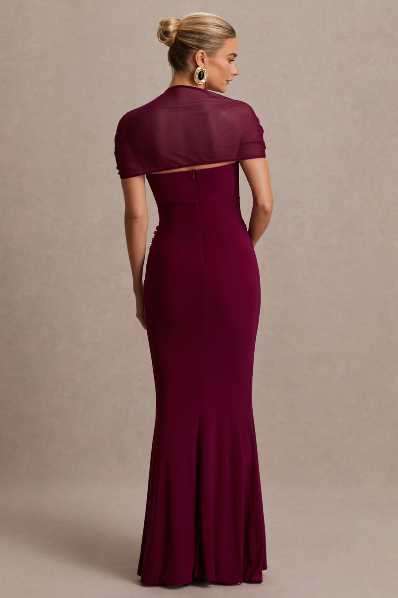 Dome Burgundy Square-Neck Mesh-Sleeve Maternity Maxi Dress – Club L ...