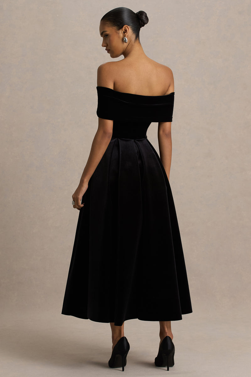 Ablaze Black Velvet Bardot-Neck Midi Dress – Club L London - USA