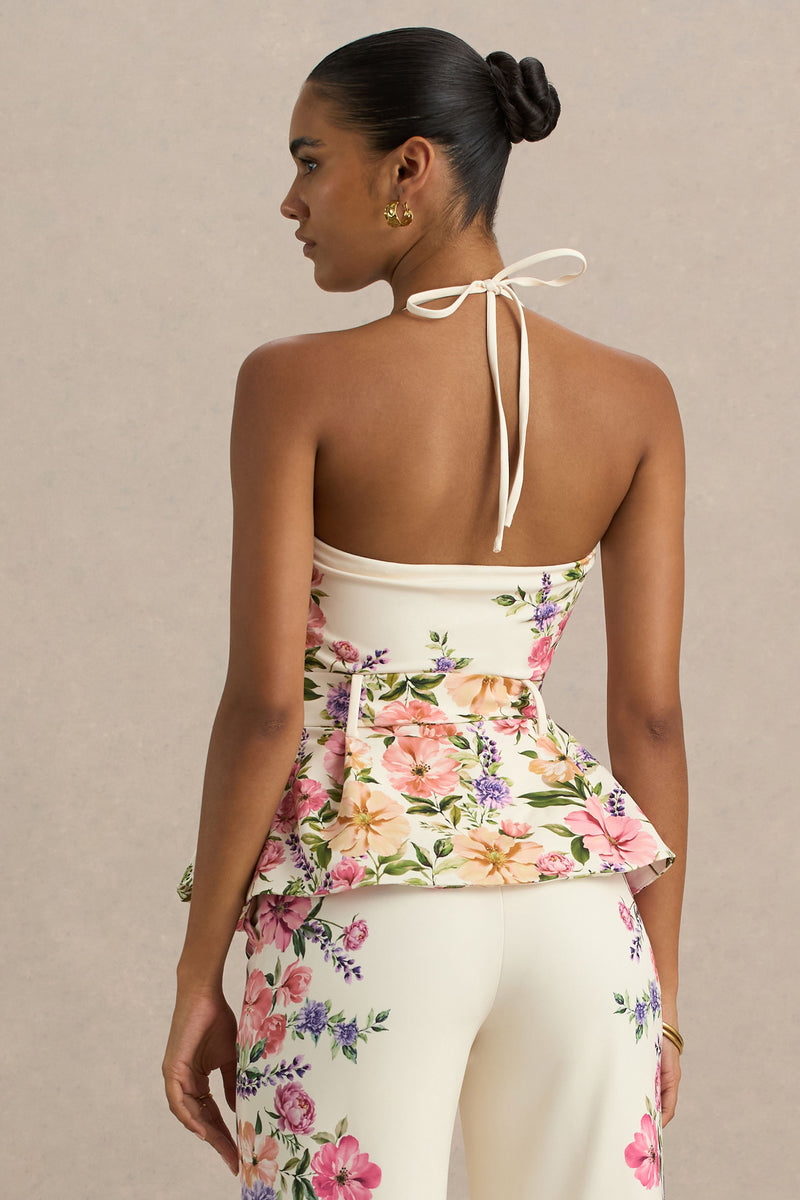 Maud White Floral Border Print Square-Neck Tailored Top – Club L London ...