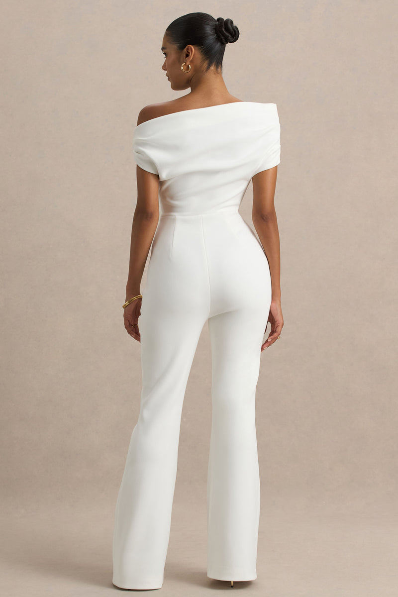 Alexandra White Asymmetric Draped Jumpsuit – Club L London - USA