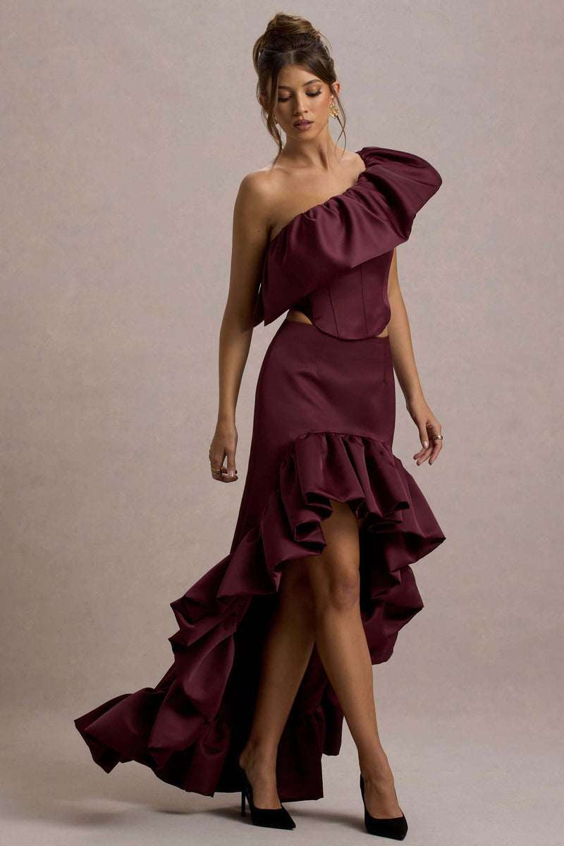 Ruby Merlot Satin High-Low Maxi Skirt – Club L London - USA